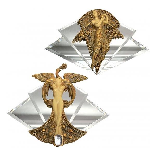 【商品名】Design Toscano アールヌーボーエンジェルとピーコックプリンセス ミラー壁彫刻 (2個セット) 11インチ x  【カテゴリー】ホーム・キッチン : 彫像