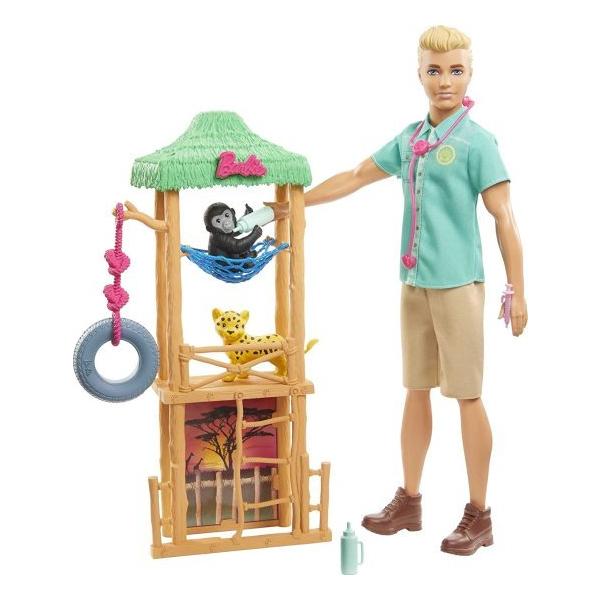 【商品名】Barbie ケンワイルドライフ獣医は、3歳以上の人形、獣医ケアステーション、ベビーチーター、サルのフィギュア、関連する動物世代のアクセサリーを備えた : Ken Wildlife Vet Playset with Doll, V...
