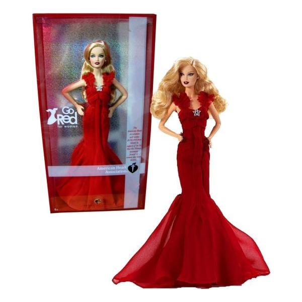 【商品名】Barbie バービーマテル2007年ピンクラベルコレクターシリーズ12インチドール - アメリカンハートアソシエーションは、レッドシフォンガウン、イヤリング、ラインストーンブローチアクセントを備えた女性用レッドフォーウーマン（K...