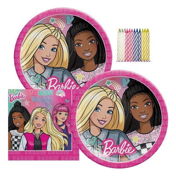 【商品名】Barbie バービー Dream Together Party Supplies Packは16：9 "プレートとランチョンナプキンをLlilykai Birthday Candles（16のバンドル）を提供します : Barb...