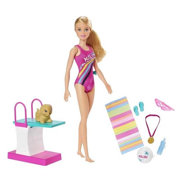【商品名】Barbie バービードリームハウスアドベンチャースイム 'nダイビングドール、11.5インチ、水着、水泳機能、ダイビングボード、子犬、3-7歳の贈り物 : Barbie Dreamhouse Adventures Swim 'n...