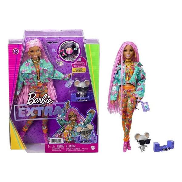 【商品名】Barbie バービーエクストラドール＃10フローラルプリントジャケットとジョガーセットDJマウスペット、特別なピンクの三つ編み、レイヤード衣装とアクセサリー、複数の柔軟なジョイント、3歳の子供向けのギフト : Barbie Ex...