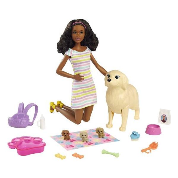 【商品名】Barbie バービー人形と生まれたばかりの子犬は、出産機能を備えたママ犬、3-7歳の子供への贈り物を備えたママ犬（ブルネット、11.5インチ） : Barbie Doll and Newborn Pups Playset Dol...