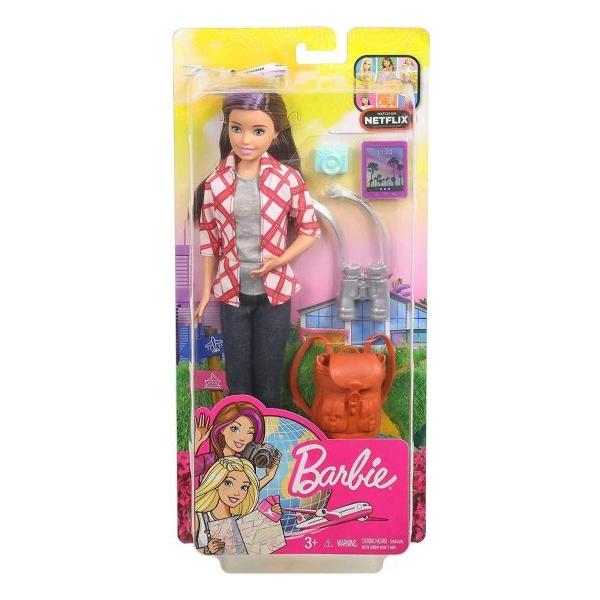 【商品名】Barbie バービートラベルスキッパードール、紫色のストリークのあるブルネット、3-7歳のカメラとバックパックを含む4つのアクセサリーを備えた4つのアクセサリー : Barbie Travel Skipper Doll, Bru...