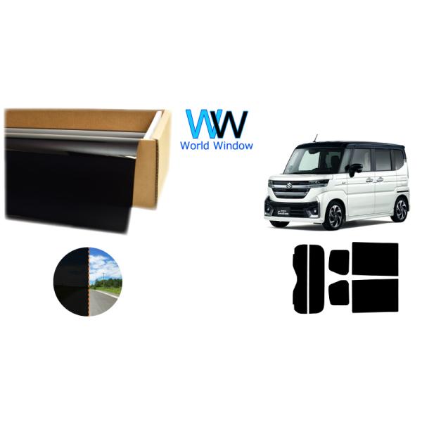 【メーカー】：スズキ   【車名】：スペーシア   【車輌型式】：(MK54S/MK94S)   【年式】：R05.11-   【セット内容】：部位・ リヤ ： ２ 枚貼り 　・ リアドア ： 左右各１枚・ サイドガラス(アンテナ有無) ：...