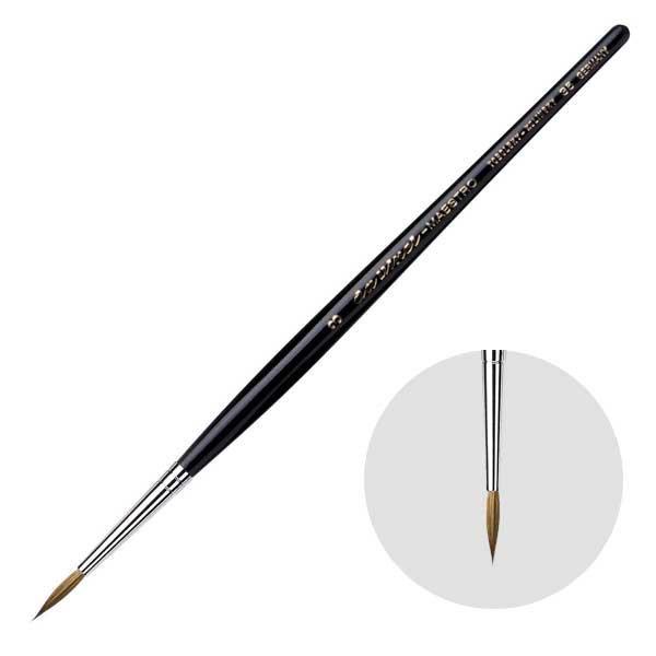 MAESTROシリーズは、赤テン（レッドセーブル）から採取する原毛のうち、特に上質なシベリアンコリンスキーの雄の尾のみを使った繊細な毛先と豊かな絵具含み、絶妙な弾力性を併せ持つ最高級筆です。穂先が細長く、より細密表現がしやすくなった筆です。...