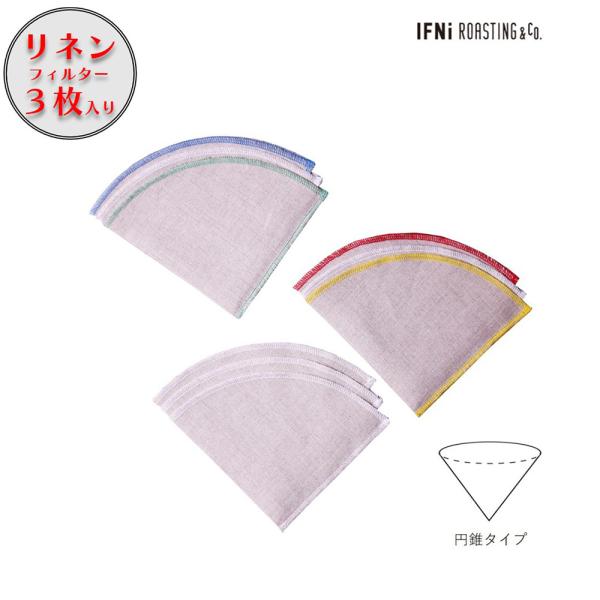 キーワード：コーヒー フィルター クロスフィルター 円すいタイプ 1〜4杯用 洗って繰り返し使える 繰り返し 日本製・メーカー：イフニ・サイズ(mm):約ヨコ18.0×高さ13.0cm・材質：リネン100%・原産国：日本繰り返し使用可能な、...
