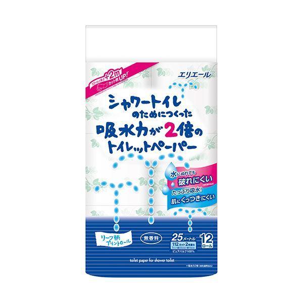 【商品名】 大王製紙 エリエール シャワートイレのためにつくった吸水力が2倍のトイレットペーパー ダブル 芯あり 25m 無香料 1セット（72ロール：12ロール×6パック） 【ジャンル・特徴】 吸収力が2倍のトイレットペーパー。 [ シヤ...