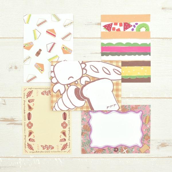 pu・pu・puさんデザインのメモ帳。ちょっとしたお手紙や手帳デコに使えます。●サイズ:横75×105mm●内容:5柄各10枚、計50枚入