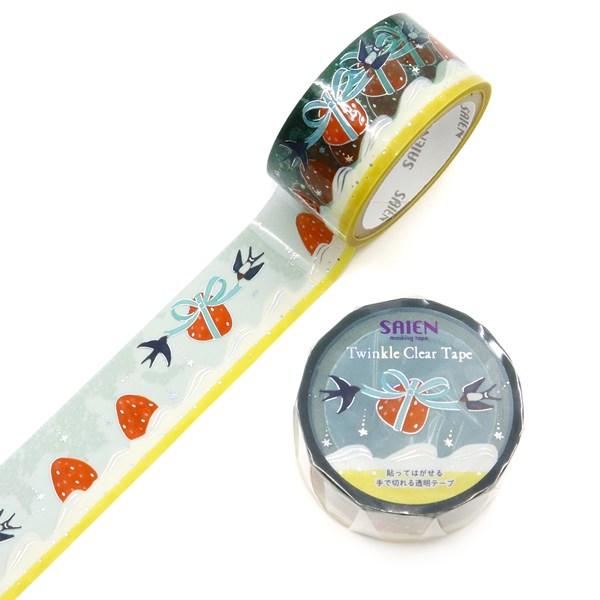 クリア素材ならではの透け感とホログラム箔を使用した豪華な透明マスキングテープです。今回はおかしなスイーツがテーマ!手で簡単に切れて手帳やガラスなどの様々なデコレーションにオススメです♪●サイズ:幅20mm×3m巻●生産国:日本●素材:PET・箔