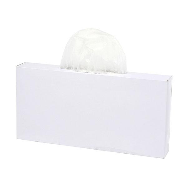 衣料品売場でお客様が試着する際に、頭からかぶり衣服への化粧品・汗・皮脂などの付着を防ぐカバーです。薄口のエコノミータイプで、スリムなケースで場所を選びません。ケースから1枚ずつ取り出す仕様です。●入数：100枚●サイズ：幅400×高200＋...