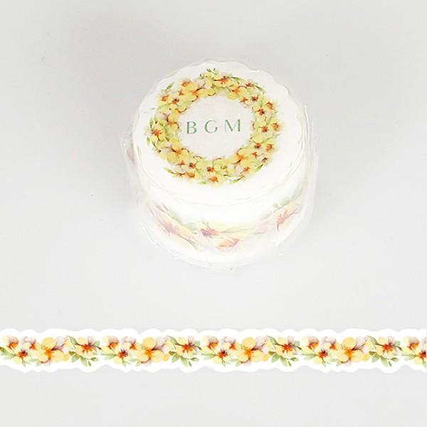 型抜きのマスキングテープ。水彩画のような素敵な花のイラストが描かれています。●サイズ：幅20mm×5m●素材：和紙【注意事項】再剥離性が特長のテープですので、強力に接着したい、しっかり封緘したい、といった用途には向きません。あらかじめ、ご了...