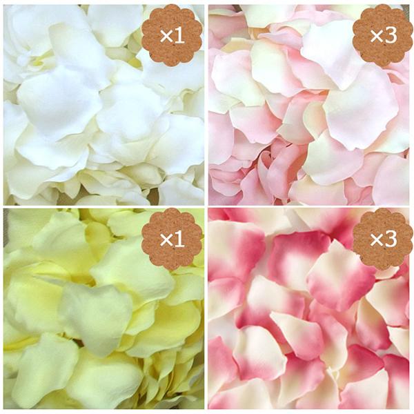 まるで本物のようなアートフラワー（造花）の花びら（ローズペタル）セットです。ピンク系の色とそれにマッチする色を合わせた淡い雰囲気♪愛を表すピンクでハッピーに！フラワーシャワー用やディスプレー等にお使いください。●内容：フラワーペタル　4種　...