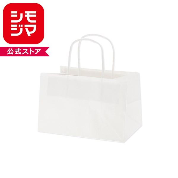 横長が特徴的でマチと高さが同サイズの白無地紙袋です。洋菓子、和菓子、土産、弁当など幅広い需要に●手紐：丸紐白●入数：２０枚●サイズ：幅２３０×マチ１５０×高１５０ｍｍ●材質：晒クラフト紙１００ｇ