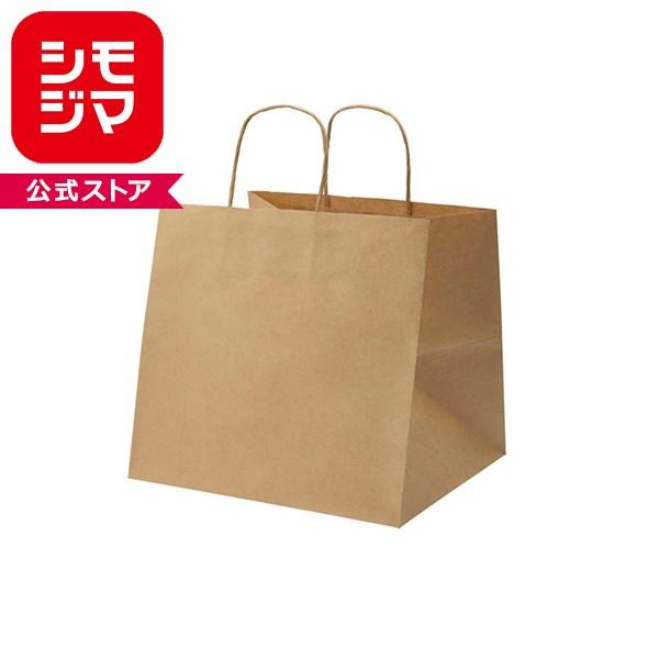 マチと高さが同サイズのクラフト紙袋です。洋菓子、和菓子、土産、弁当など幅広い需要に●手紐:丸紐未晒●入数:20枚●サイズ:幅290×マチ270×高270mm●材質:未晒クラフト紙100g