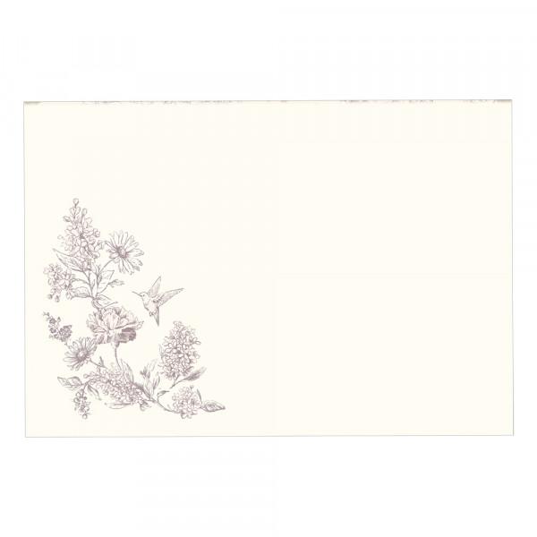 Prier-Valse des fleurs -プリエ - ヴァルス デ フルール -クラシカルで上品な花柄を繊細なタッチで描いた封筒です。デイジー・ライラック・カーネーションの花の間を飛ぶハチドリが可愛らしいデザインです。季節を問わず一年...