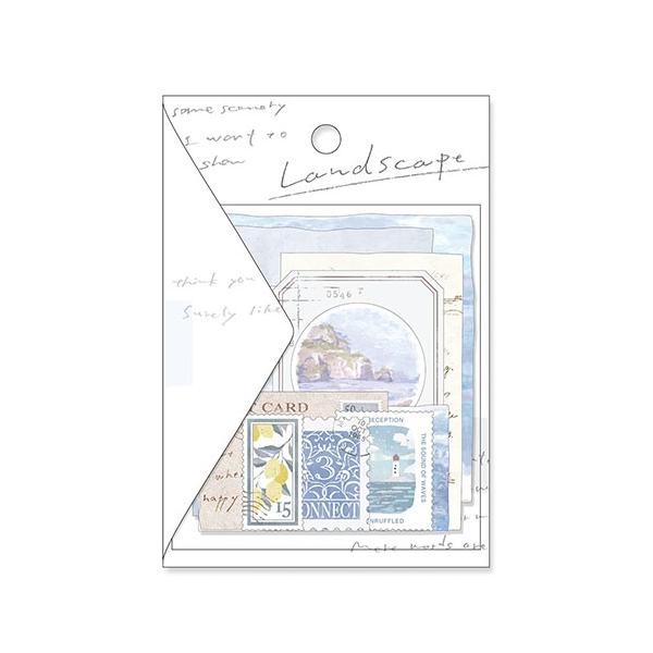 水彩タッチな風景画が魅力なステッカーです。「手紙」のイメージをプラスすることで旅先からの便りのような雰囲気をお楽しみいただけます。同シリーズのシールと組み合わせるのもおすすめです♪●シール内容：80×73mm内●入数：10柄×各4柄(計40...