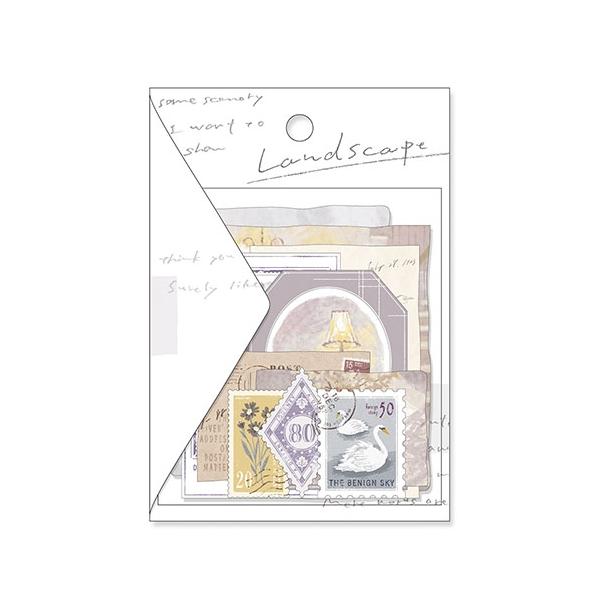 水彩タッチな風景画が魅力なステッカーです。「手紙」のイメージをプラスすることで旅先からの便りのような雰囲気をお楽しみいただけます。同シリーズのシールと組み合わせるのもおすすめです♪●シール内容：80×73mm内●入数：10柄×各4柄(計40...