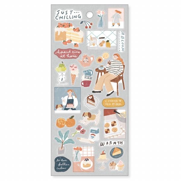 少しくずしたタッチが特徴のイラストシールです。色合いはまとめすぎず、ところどころアクセントとして差し色を配置することで全体的に華やかな印象に仕上げています。●サイズ：縦200×横90mm●素材：ミラーコート