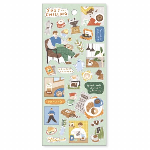 少しくずしたタッチが特徴のイラストシールです。色合いはまとめすぎず、ところどころアクセントとして差し色を配置することで全体的に華やかな印象に仕上げています。●サイズ：縦200×横90mm●素材：ミラーコート