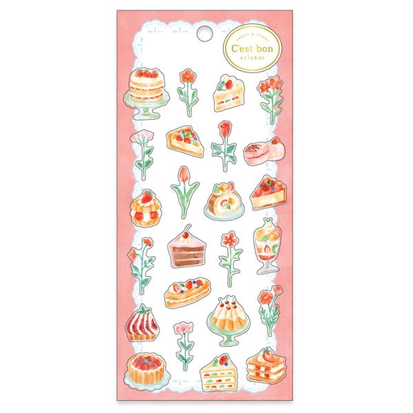 美味しそうなスイーツのイラストシールです！フルーツ系やチョコ系…色とりどりのスイーツとお花のピースを組み合わせてお使いいただけます。カードやお手紙に添えて華やかに彩るのもおすすめです。●シールサイズ：縦175mm×横90mm●素材：透明PE...