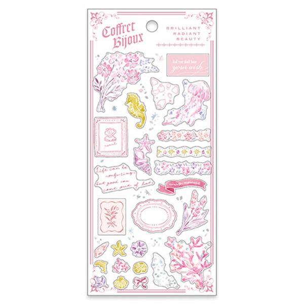コフレビジュー（Coffret Bijoux）ステッカーはビーズ刺繍やメタルパーツをモチーフにしたシール！フェミニンで細やかでエレガントなデザイン柄！水彩風タッチのイラストに繊細なホログラム箔を施し、宝石箱を開けた瞬間のような華やかさを感じ...