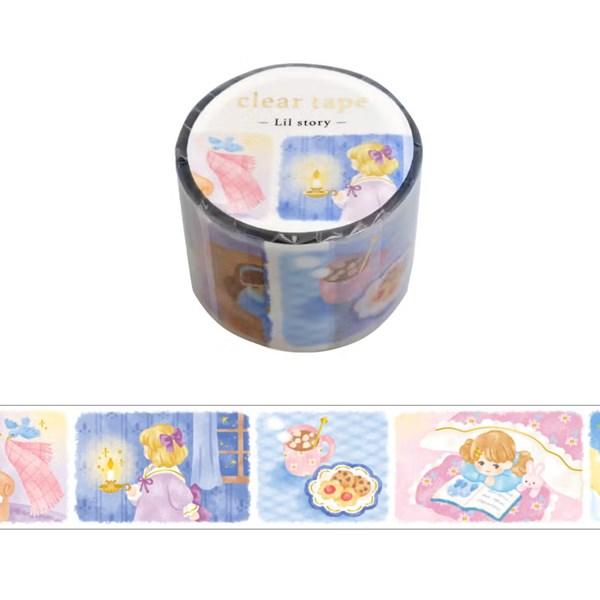 水彩タッチの華やかなデザインのクリアテープ!女の子たちが紡ぐ日常を描いたデザインに仕上げており、デコレーションのメインとしてもアクセントとしてもおすすめです。テープの表面を紙によく馴染むマット加工で仕上げました。透け感のある素材なので、紙素...