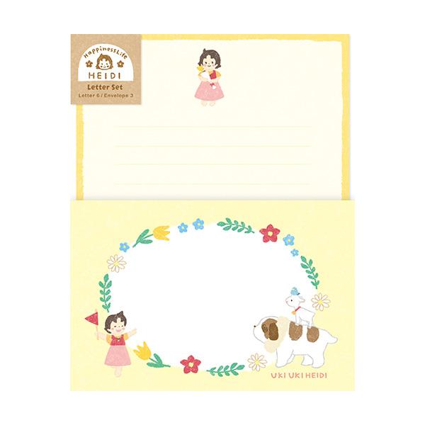 ハイジたちの暮らしの場面、物語のあたたかさをほっこりテイストで描いたシリーズが新登場！レースのように美しい「落水紙」を使用した美濃和紙レターセットです。お手紙を書けば気分もほっこりあたたかな気持ちになること間違いなしです！●便箋6枚　縦17...
