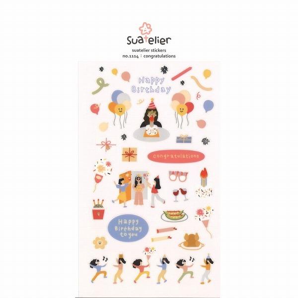 文具女子博で人気に火がついた韓国からの輸入文具「Suatelier スワテリエシリーズ」日常の暮らしのテーマに沿って小さなアイコンがたくさん♪手帳やノート、カードなどイメージ豊かにたくさん貼って楽しめます。●入数：1シート●パッケージサイズ...