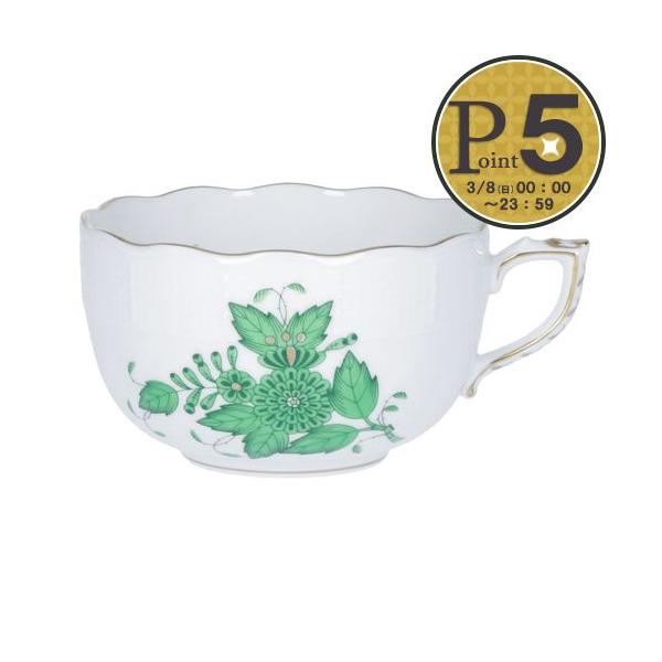 ヘレンド HEREND鮮やかなグリーンと精緻な絵付け、金彩によるアクセントが上品なアポニー・グリーンのティーカップ＆ソーサー。誕生にユニークなエピソードを持つ人気のシリーズで、白を基調としたテーブルクロスにとてもよく映えます。来客用におすす...