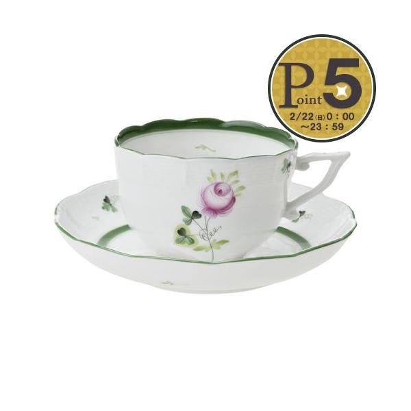 ヘレンド HERENDヘレンドの定番、ウィーンの薔薇のティーカップ＆ソーサー。かつてはハプスブルグ家だけで使われていたというパターンは、象徴的なピンクの薔薇を中心に鮮やかなグリーンが周りを飾る上品なデザインで、ヘレンドの歴史を代表するシリー...