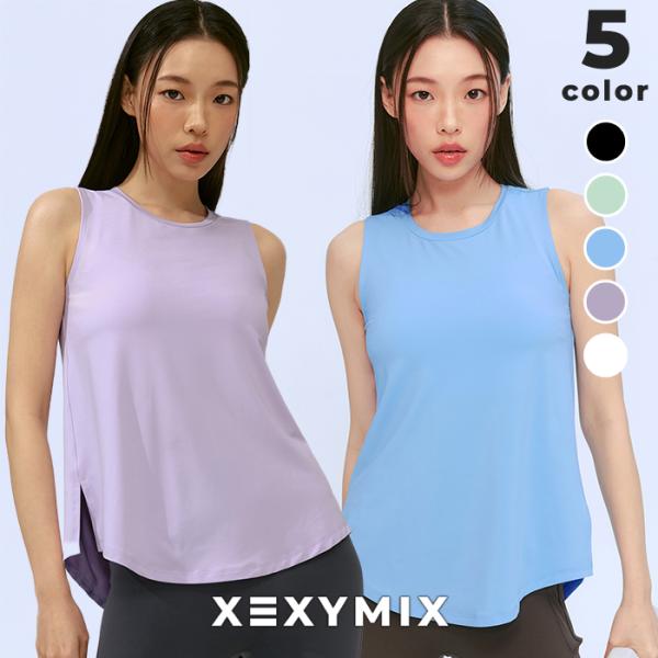 ゼクシィミックス xexymix ノースリーブ レディース ヨガウェア トップス ヨガトップス ピラティスウェア スポーツウェア トレーニングウェア ジムウェア  UVカット 吸汗速乾 接触冷感 足長効果 サイドスリット入り 体型カバー ゼ...