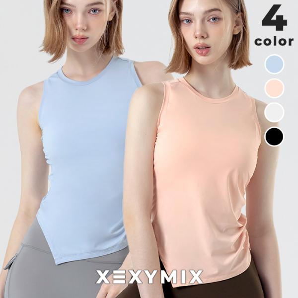 ゼクシィミックス xexymix ノースリーブ レディース アシンメトリー サイドシャーリング UVカット ヨガウェア トップス ヨガトップス ピラティスウェア スポーツウェア トレーニングウェア ジムウェア ゼクシーミックス XFK2TE...
