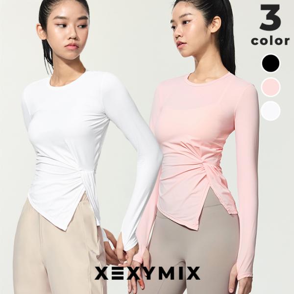 ゼクシィミックス xexymix 長袖 指穴付き 接触冷感 ヨガウェア トップス UVカット ピラティスウェア かわいい スポーツウェア レディース フィットネスウェア ジムウェア ランニングウェア アウトドア スリット入り 涼しい ゼクシ...