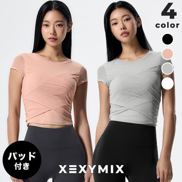 ゼクシィミックス xexymix 半袖 ブラトップ パッド付き メッシュ UVカット ヨガウェア トップス レディース ピラティスウェア スポーツウェア トレーニングウェア フィットネスウェア ランニングウェア ジムウェア ゼクシーミックス...