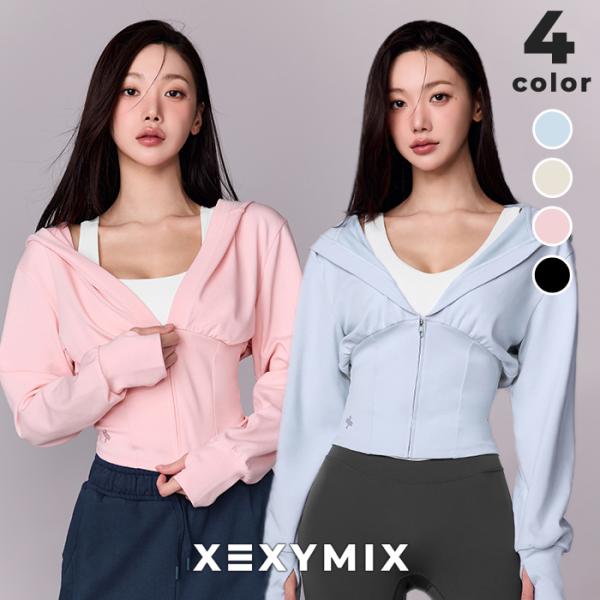 ゼクシィミックス xexymix ジャケット アウター フード付き Vネック 指穴付き UVカット レディース ヨガウェア ピラティスウェア スポーツウェア トレーニングウェア フィットネスウェア ランニングウェア ジムウェア ゼクシーミッ...