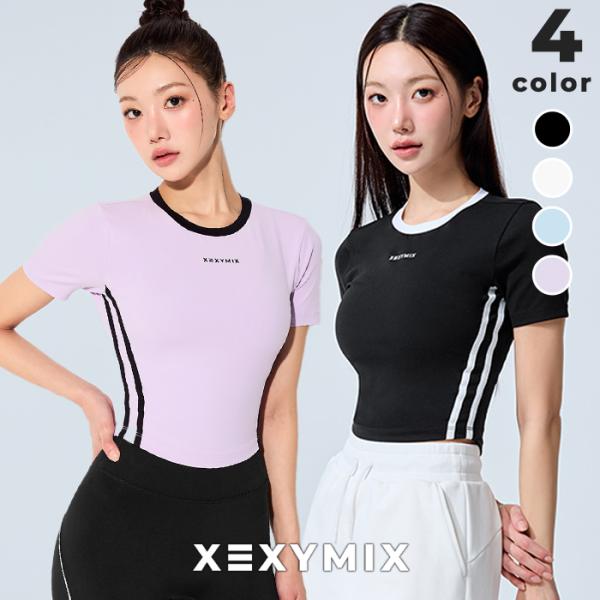 ゼクシィミックス xexymix 半袖 クロップ丈 ラウンドネック レディース ベーシック かわいい Tシャツ 普段着 スポーティー トレンド ヨガウェア トップス スポーツウェア ジムウェア ゼクシーミックス xfl2ts1111
