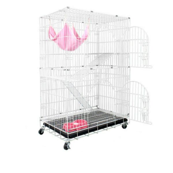 商品サイズ ・高さ約120ｃｍ幅76ｃｍ奥行51ｃｍ 重量 ・約15ｋｇ移動に便利なキャスター付き 床部分は取り外し可能なトレイ付きでお掃除楽々！複雑な組み立て作業不要付属品を中に入れて２階３階と階段で登れるように出来ます。ハンモック付き