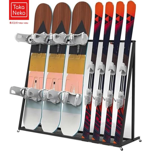 金属製スノーボード収納ラック サーフボードラック フロアマット収納 スタンディングスキーキャリア スキー/スケートボード/スクーター用スタンディング スキーリゾート 自宅 ショップディスプレイ