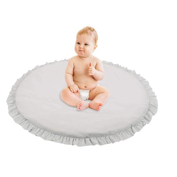 本体サイズ：直径約100cm×厚み2cm，重さ0.6KG中綿が2層式なのでふんわりなのにしっかり！裏面はすべり止め付きなのでフローリングでも快適。素材：コットンを外側にし、綿で満たした。100％のコットン生地を使用しており、柔らかい手触りで...