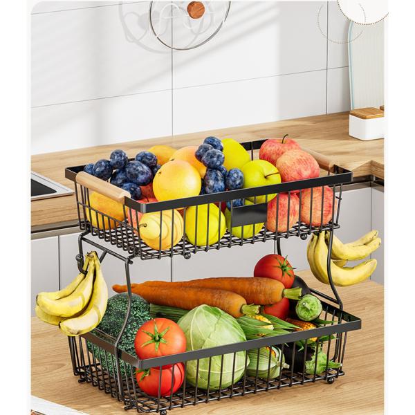 サイズ：幅40.3CM＊奥行24CM＊高さ29CM！！重さ：1.05KGカラー：ホワイト/ブラック２色から選べます！！バナナも長持ち： 2つのバナナホルダー付き。吊るして収納することで、バナナが傷みにくく、より長持ちします。大容量の2段式：...