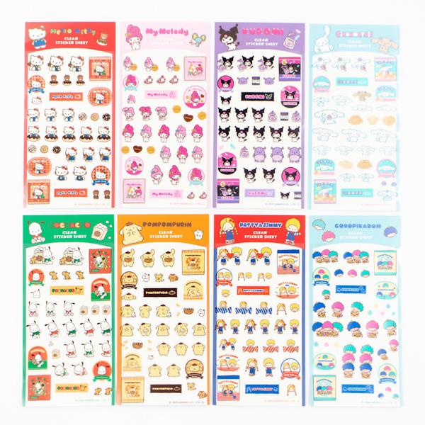 昔ながらのレトロパッケージをイメージしたお菓子文具シリーズ「サンリオキャラクターズおやつパーティー」<br>手帳のマンスリーページに使いやすい小さめサイズの透明シールです<br>ミニカードや小物に貼るなど、さまざまな...