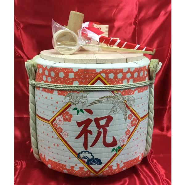 樽酒、菰被り樽酒、ステンレスボウル入り飾り樽在庫切れの場合は約10日間のご猶予お願い致します。<br>鏡開き出来ます　2斗型祝花柄ステンレス桶付き飾り樽4点セットご披露宴 他各種イベントにご利用下さい柄杓の変更が有ります。オリジ...