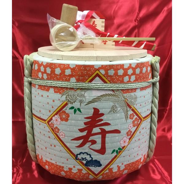 樽酒、菰被り樽酒、ステンレスボウル入り飾り樽在庫切れの場合は約10日間のご猶予お願い致します。<br>鏡開き出来ます　4斗型寿花柄ステンレス桶付き飾り樽4点セット柄杓変更有り柄杓の変更が有ります。ご披露宴 他各種イベントにご利用...