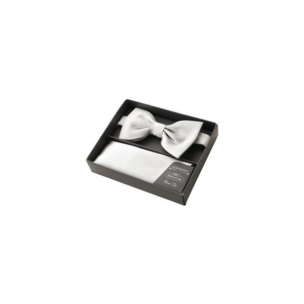 【仕様】【蝶ネクタイ】、リボン:約6.5×11.0cm、首周り:50cmまで対応、【チーフ】、約23.0×23.0cm【色】シルバー系【柄】無地【ブランド】-【素材】シルク:100%