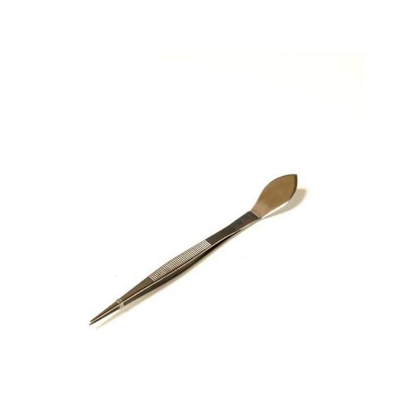 ヘラ付ピンセット直 全長：200mm　細かい部分の葉を抜いたり、古葉を取り除く時に便利です。苔を貼ったりするのにも便利なヘラ付。