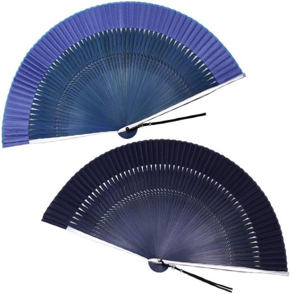 特徴：扇子では最高峰である60本の竹がある扇子です。ビジネス仕様を意識した綺麗な配色も魅力です。カラー：水色・紺扇面：ポリエステル100％扇骨：竹（日本）扇子袋：ポリエステル100％扇子を広げた時の大きさ（縦×横）：約22×41cm箱（縦×...