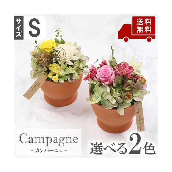 カラー：コライユ・シトロン素材：プリザーブドフラワー：ローズ、アジサイ、ロアナクロウ、モス、他ドライフラワー：ヘリクリサム、クリスパム、他テラコッタ、タグ（紙）クリアケース入り全体サイズ：約H100×W90×D90商品説明：「カンパーニュ」...