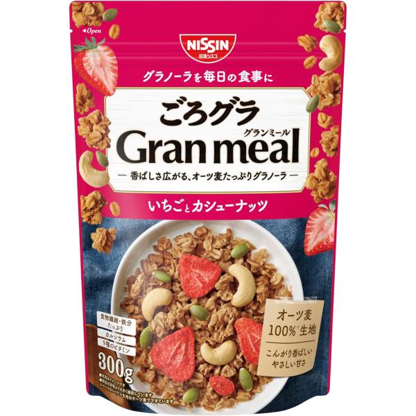 「ごろグラ Gran meal いちごとカシューナッツ300g 」は、ごろグラブランドの新しい切り口のグラノーラです。オーツ麦100％の生地を高温で焼き上げた、穀物の香ばしさと噛みしめる食感が楽しめるオーツ麦を主体とした、グラノーラです。具...