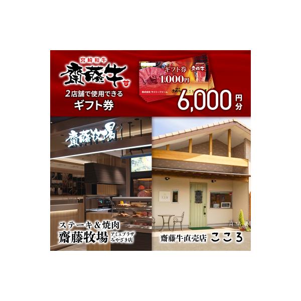 ■お礼品詳細　・内容量：ギフト券1,000円6枚　・発送方法：通常便　・有効期限：発行日から半年間　・提供事業者：(株)サイトーファーム■お申し込み・配送・その他　・発送時期：決済から30日以内で発送　【ご注意】西都市は配送情報を更新してお...